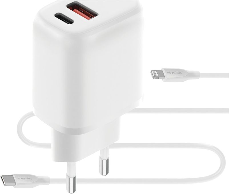 Mobiparts Dual USB / USB-C Oplader Apple Lightning 1 Meter 20W 3A - Wit ...