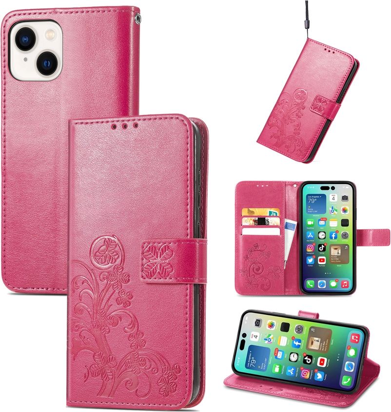 Mobigear Clover iPhone 15 Hoesje Bookcase Portemonnee - Magenta 11 ...